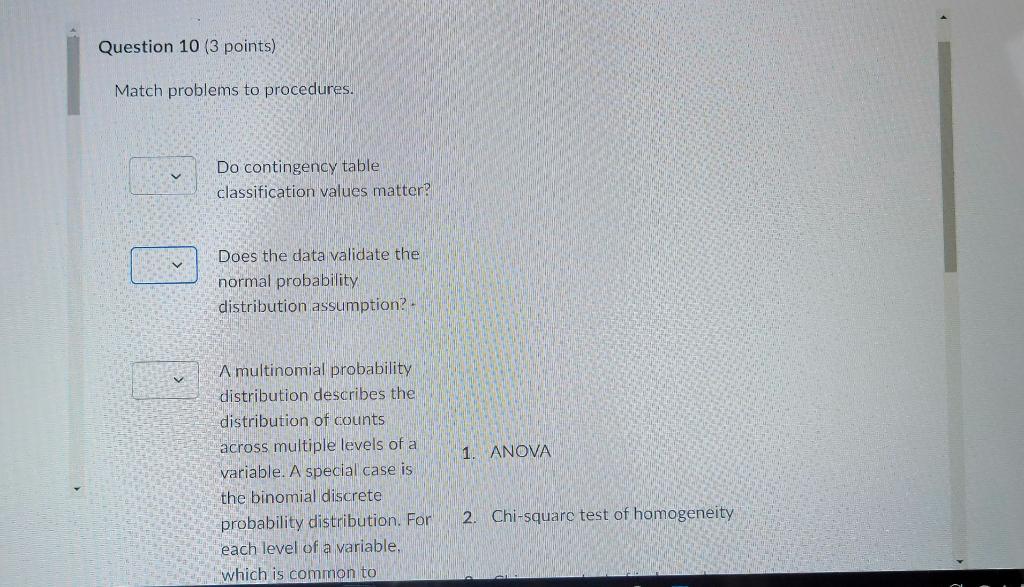 Solved Question 10 (3 points) Match problems to procedures. | Chegg.com