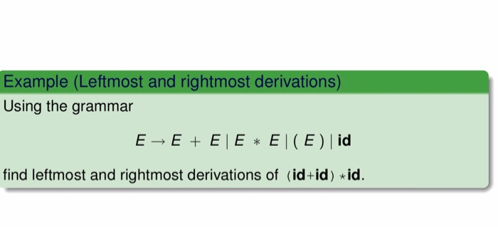 Solved Example (Leftmost and rightmost derivations) Using | Chegg.com