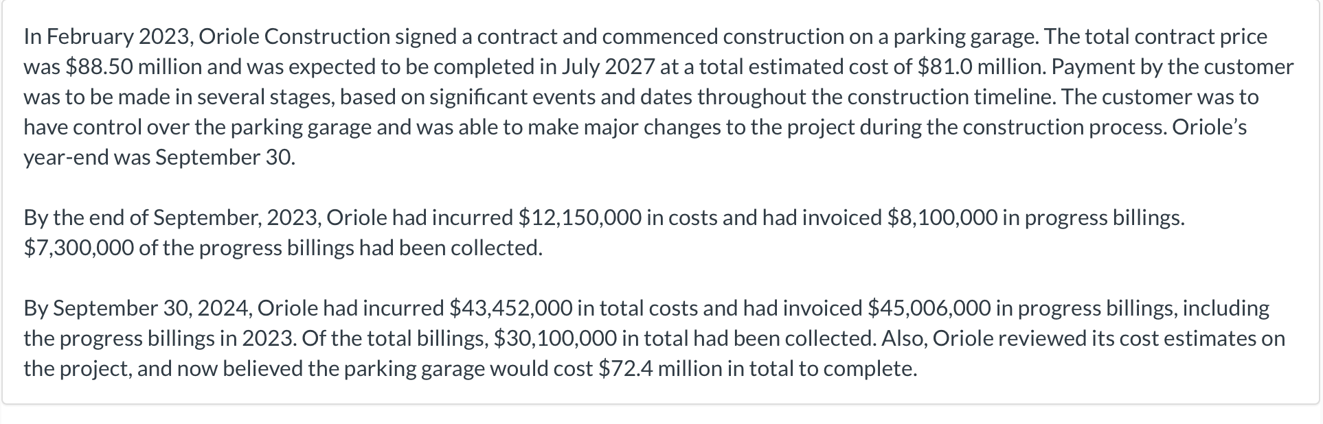 Solved In February 2023, Oriole Construction signed a | Chegg.com