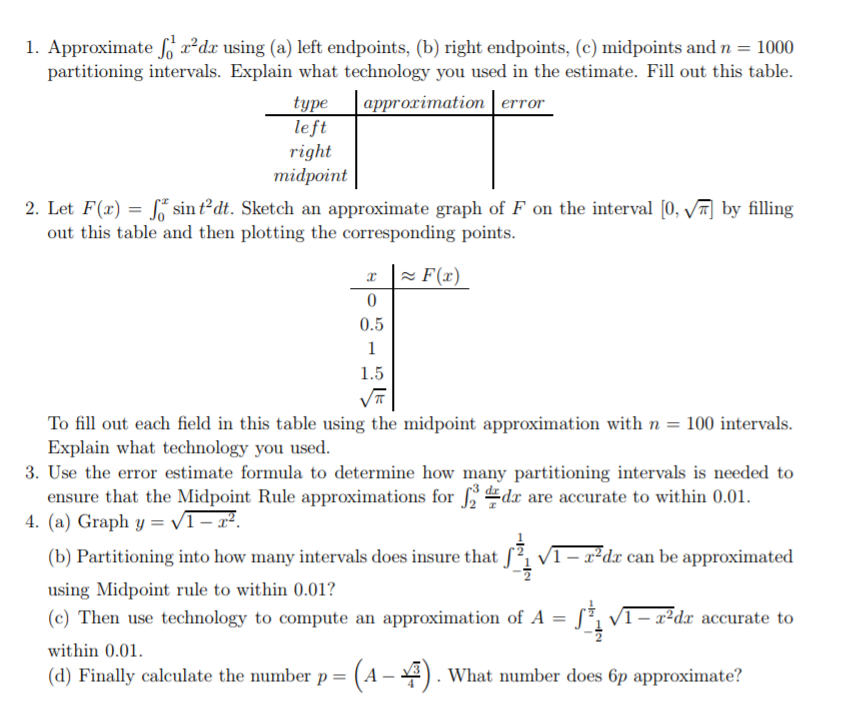 Solved 1. Approximate R 1 0 x 2dx using (a) left endpoints, | Chegg.com