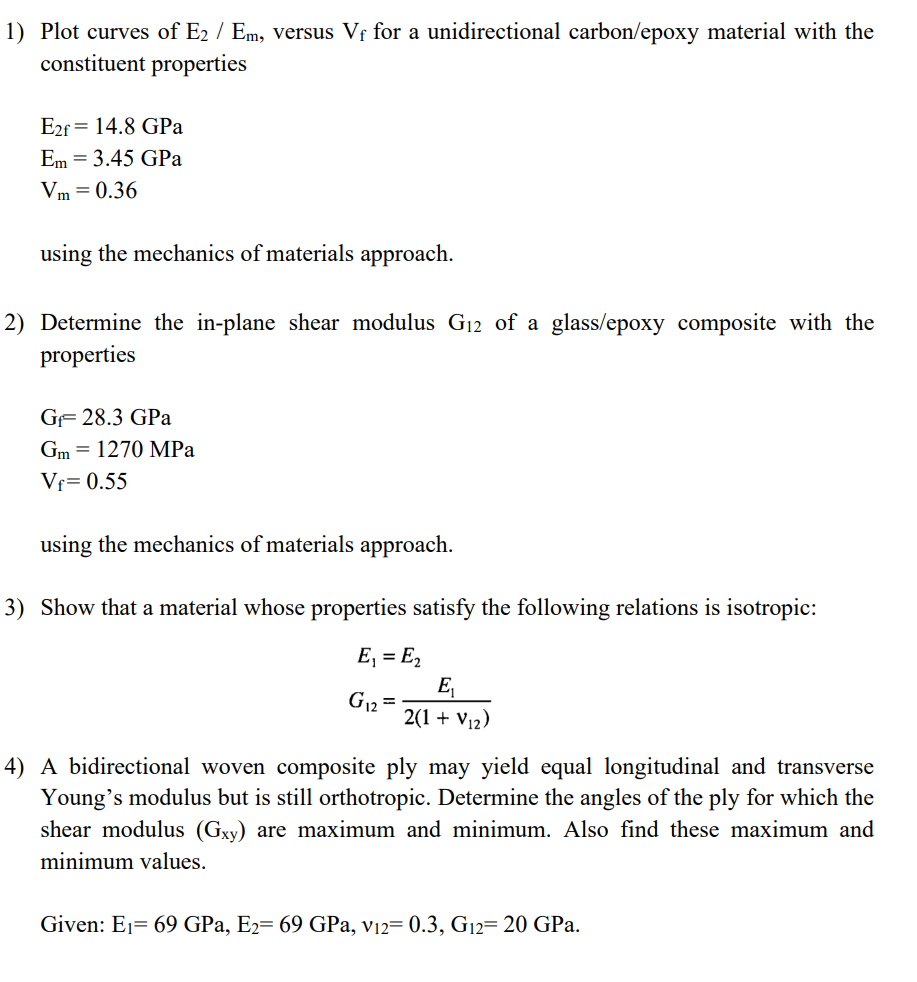 Solved 1) Plot curves of E2/Em, versus Vf for a | Chegg.com