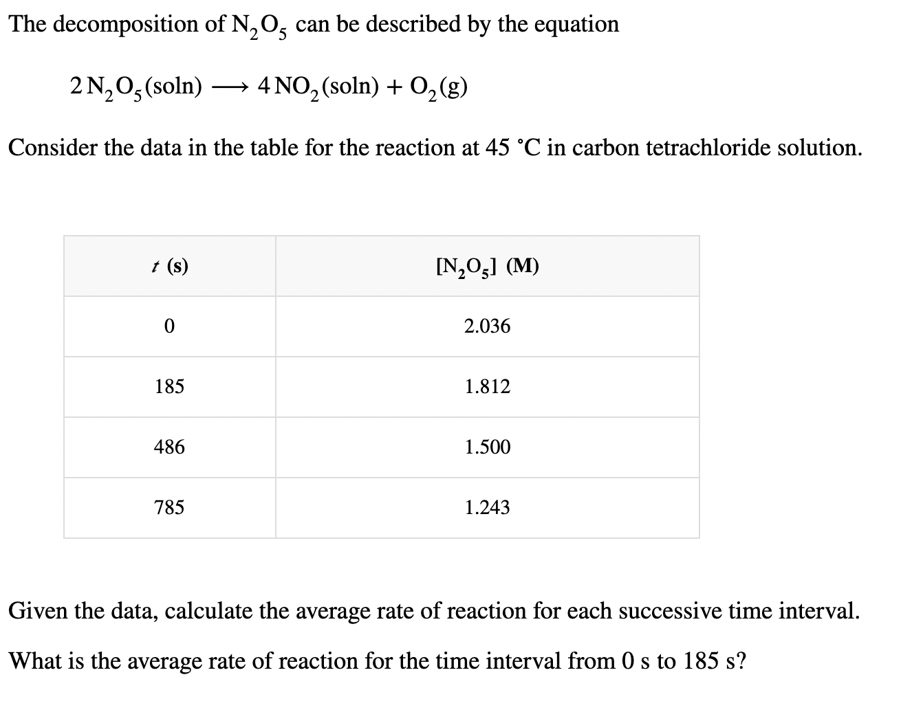 Solved The decomposition of N2O5 can be described by the | Chegg.com