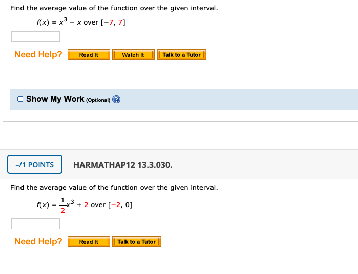 Solved Find the average value of the function over the given | Chegg.com