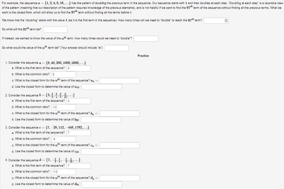 Solved For example, the sequence a = {1, 2, 4, 8, 16, ...} | Chegg.com