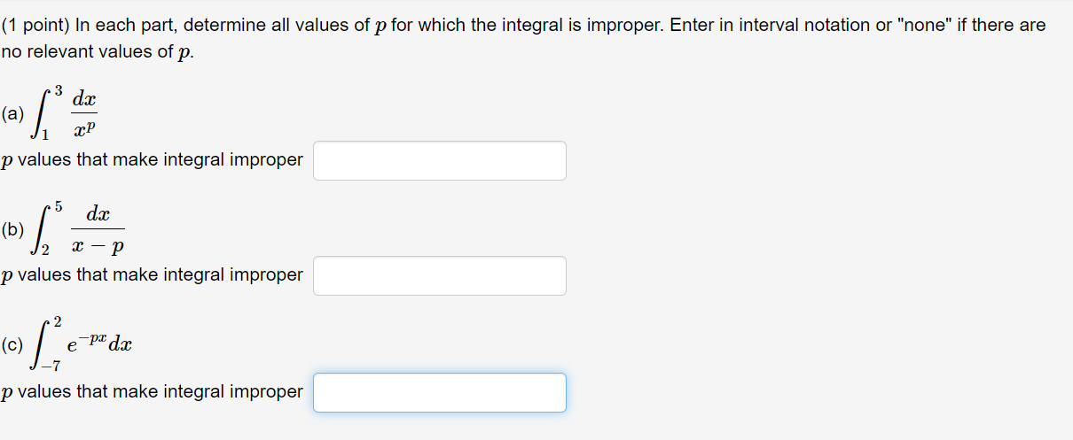 Solved 1 point) In each part, determine all values of p for | Chegg.com