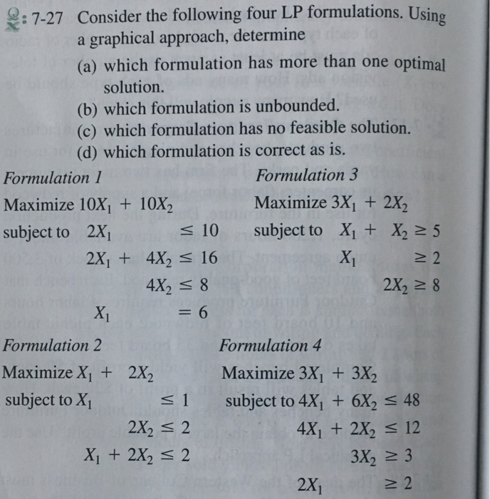 Solved : 7-27 Consider the following four LP formulations | Chegg.com
