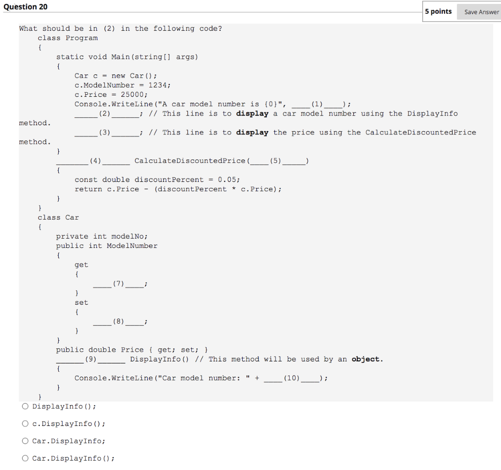 Solved Question 20 5 points Save Answer What should be in | Chegg.com