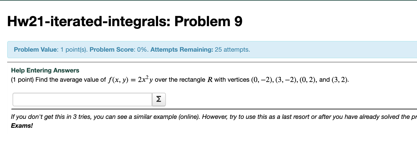 Solved Hw21-iterated-integrals: Problem 9 Problem Value: 1 | Chegg.com