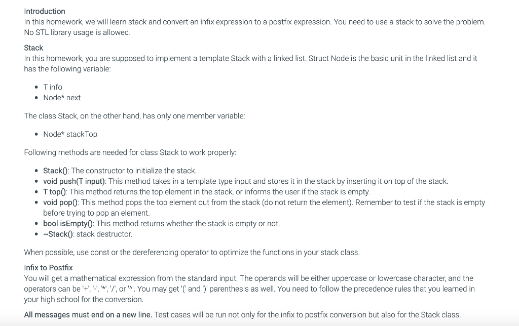 Solved using C++ language please Infix to Postfix: Main.cpp | Chegg.com