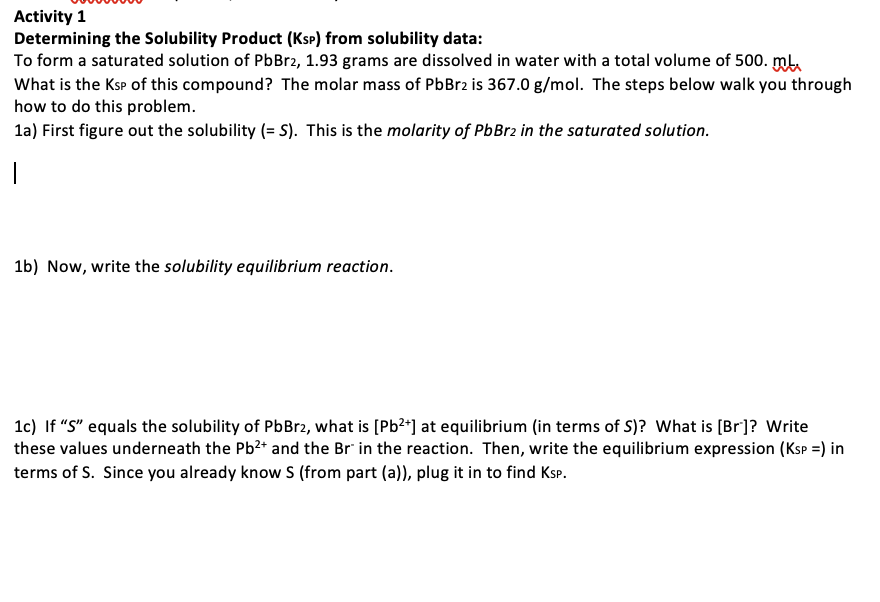 Solved Activity 1 Determining the Solubility Product (Ksp) | Chegg.com