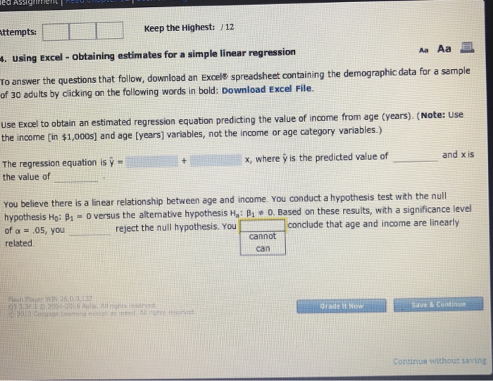 Solved Attempts: Keep the Highest: /12 4. using Excel - | Chegg.com