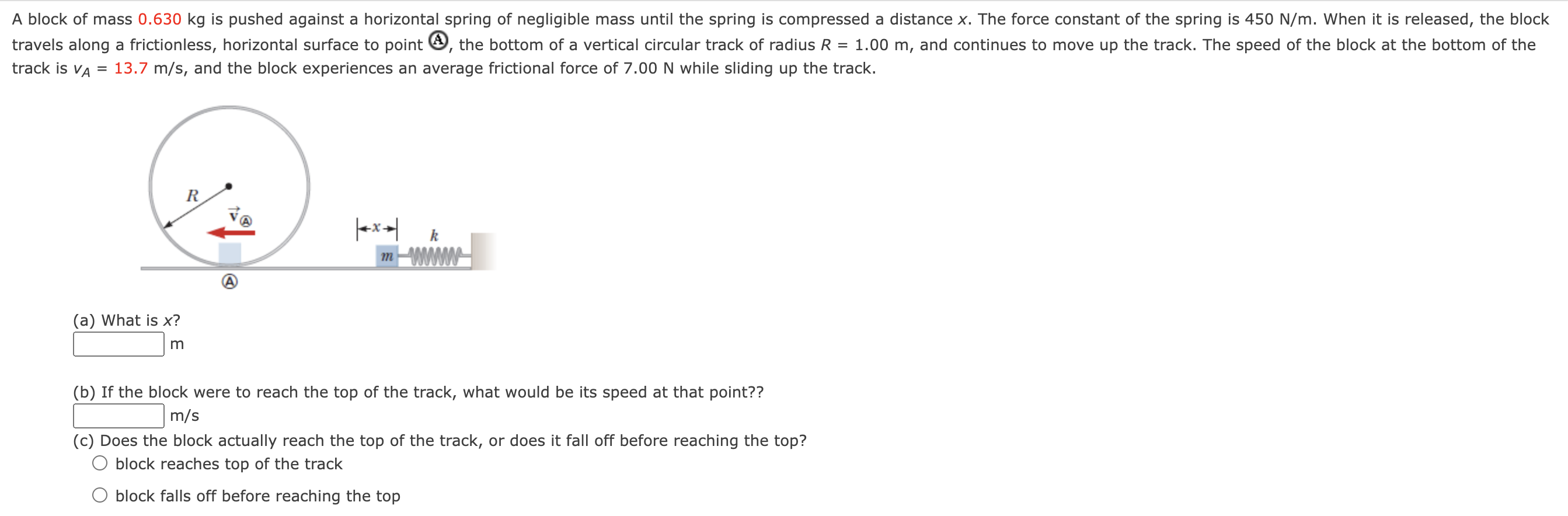 Solved track is vA=13.7 m/s, and the block experiences an | Chegg.com