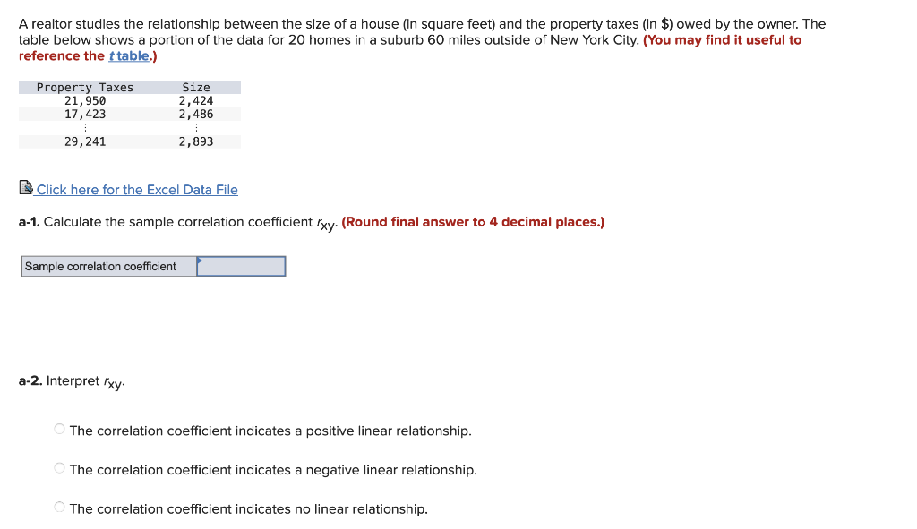 Solved A realtor studies the relationship between the size | Chegg.com