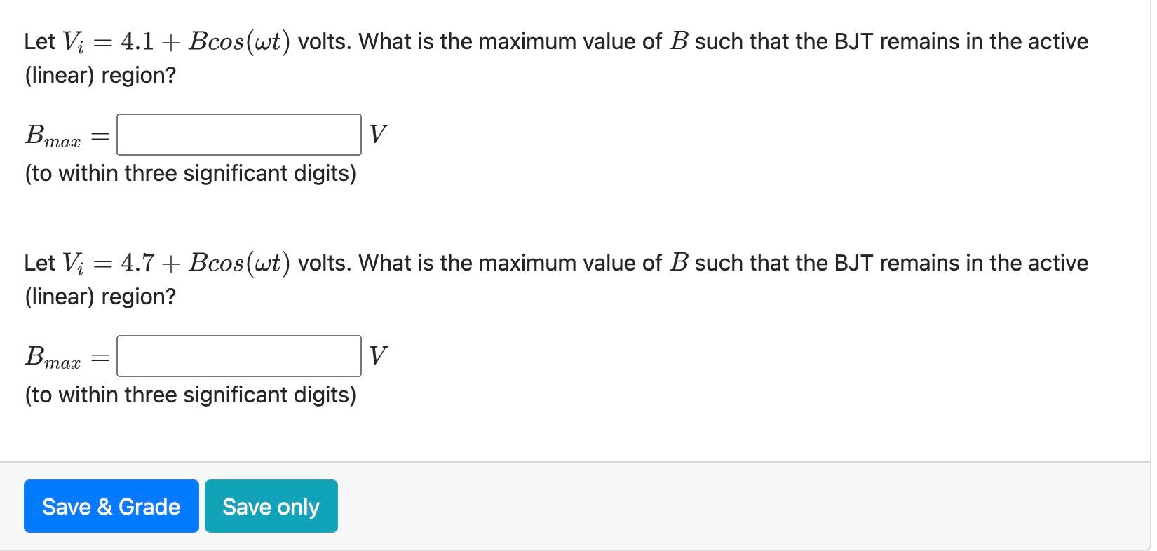 Solved HW23.4. BJT, find Bmax VCC RC w Voi RB V. (stoa) Voz | Chegg.com