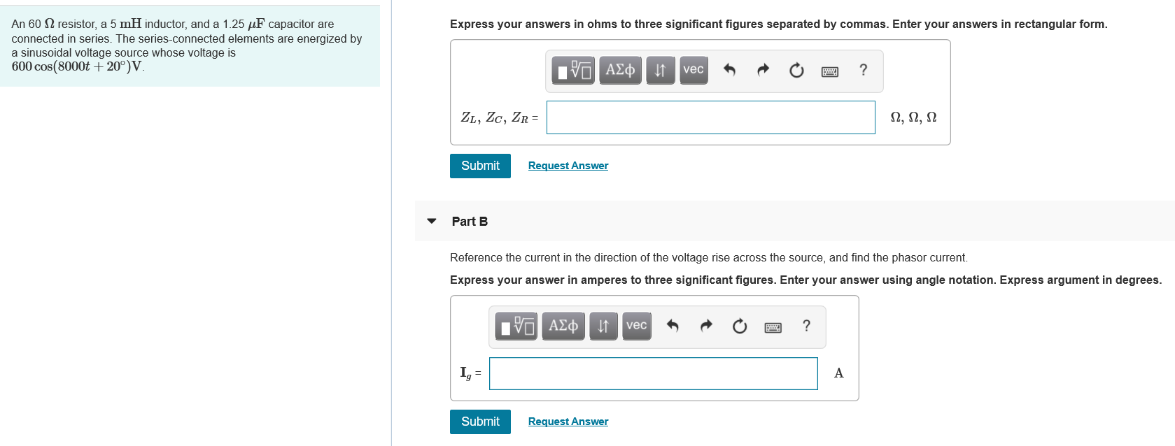 Solved Express your answers in ohms to three significant | Chegg.com