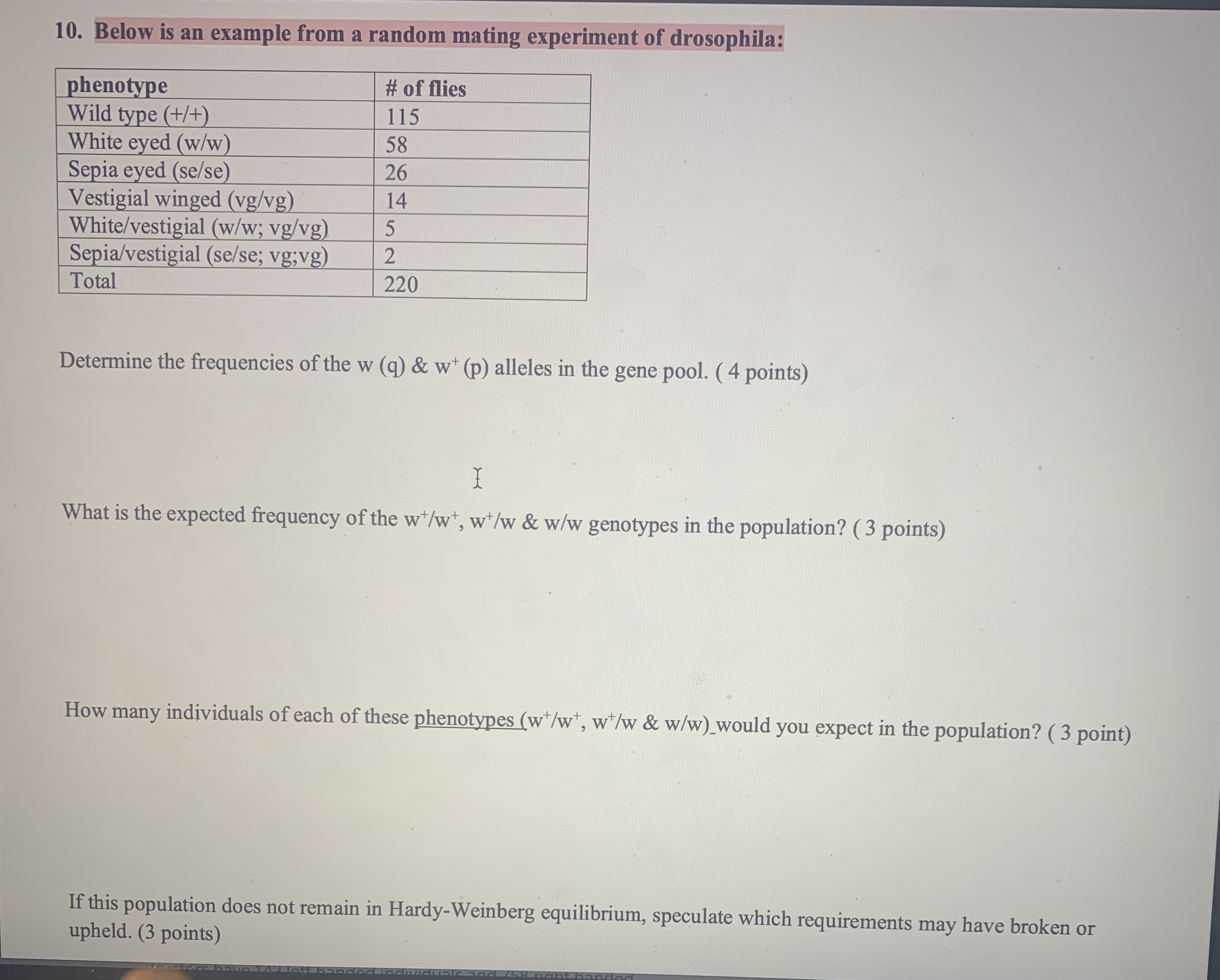 Solved 10. Below is an example from a random mating | Chegg.com