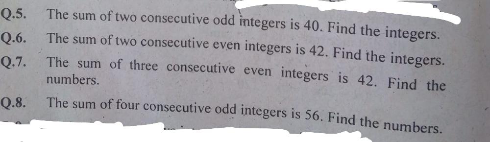 Solved Q.5. Q.6. Q.7. The sum of two consecutive odd | Chegg.com