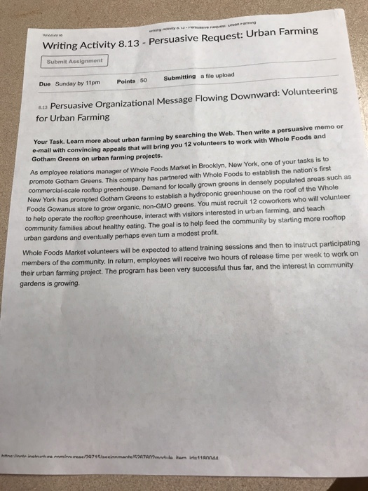 Solved Writing Activity 8.13 - Persuasive Request: Urban | Chegg.com