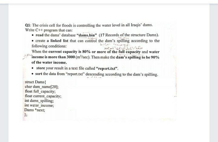 Q1: The crisis cell for floods is controlling the | Chegg.com