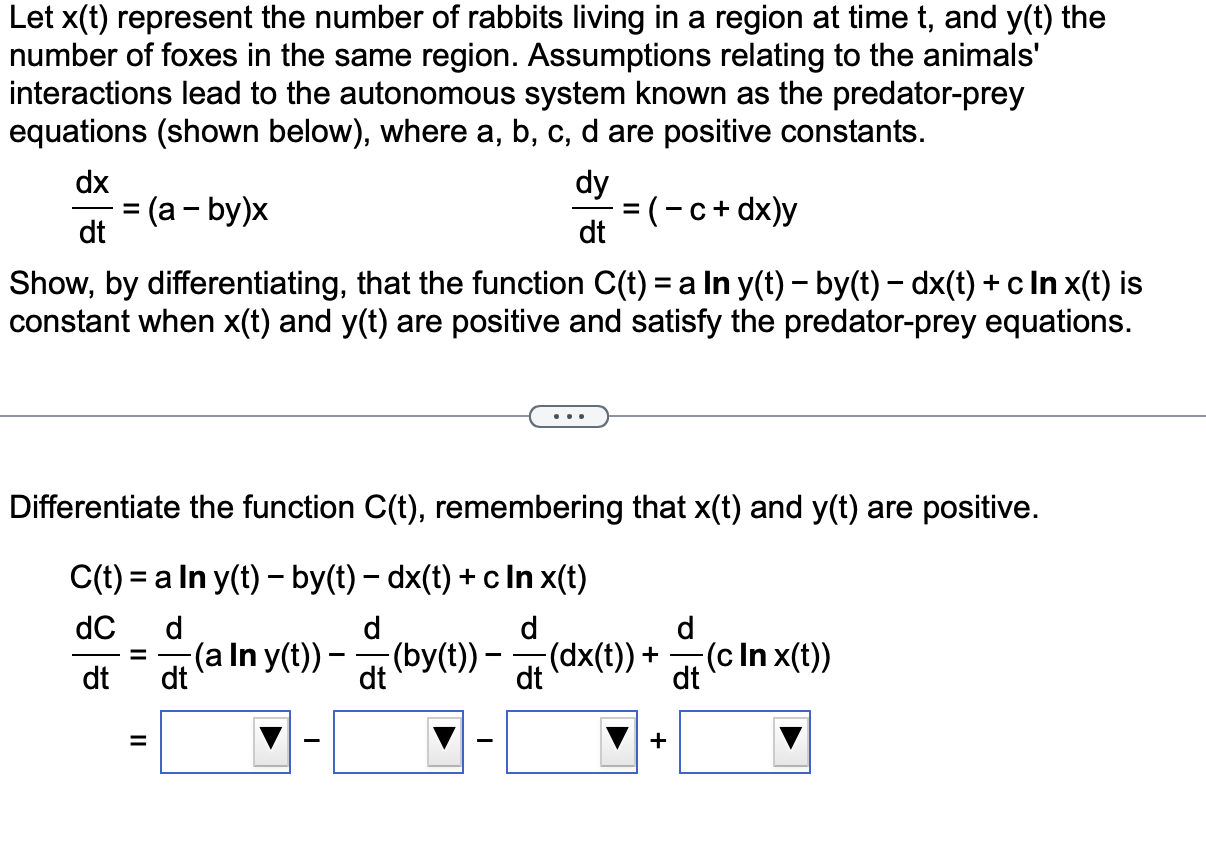 Solved Let x(t) represent the number of rabbits living in a | Chegg.com