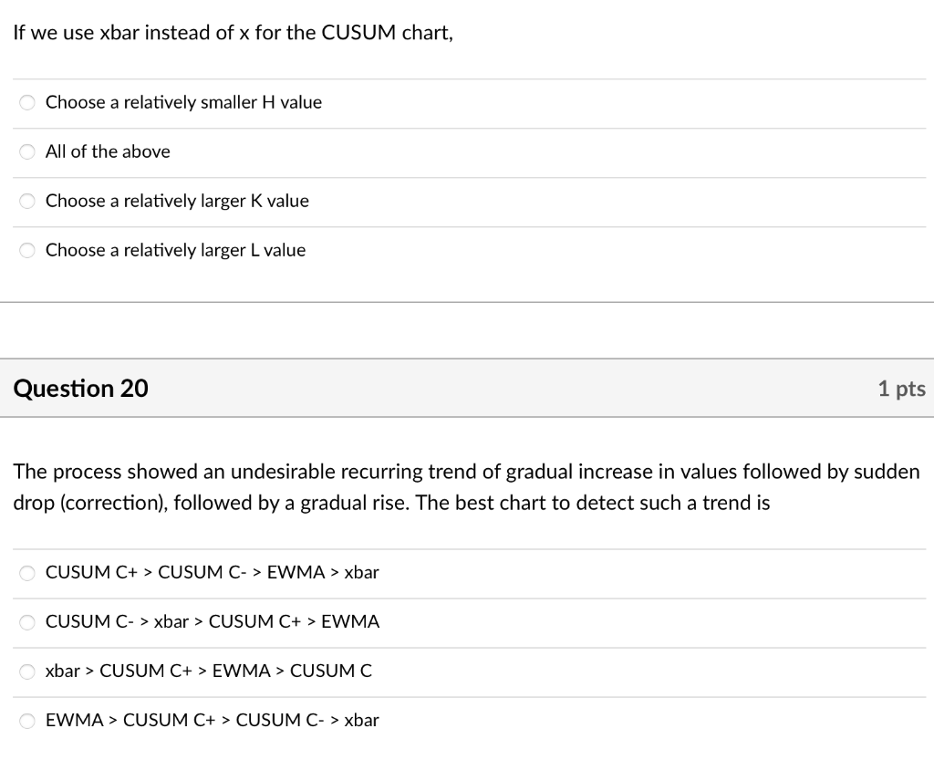 Solved If we use xbar instead of x for the CUSUM chart, | Chegg.com