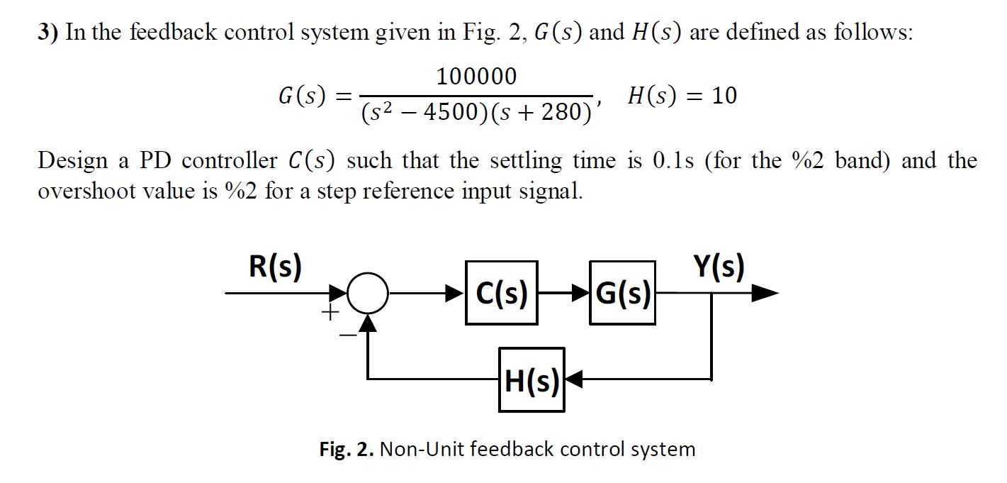 Solved In the feedback control system given in Fig. 2, | Chegg.com