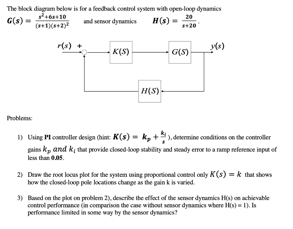 Solved The block diagram below is for a feedback control | Chegg.com