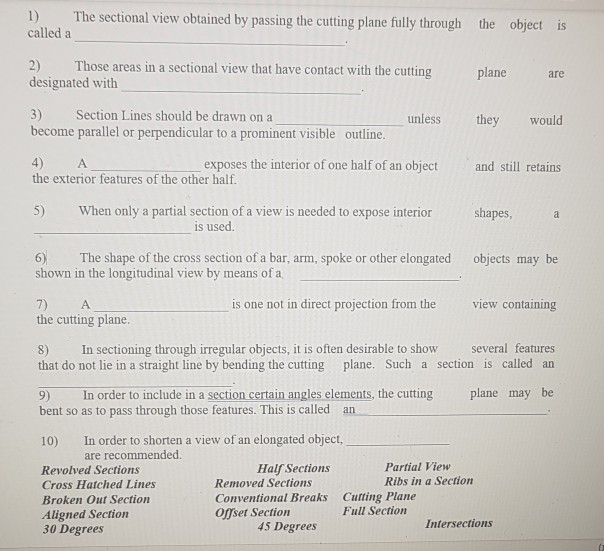 Solved 1) called a The sectional view obtained by passing | Chegg.com