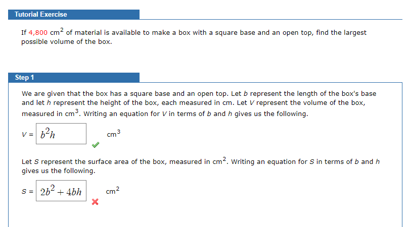 Solved Tutorial Exercise If 4,800 cm2 of material is | Chegg.com