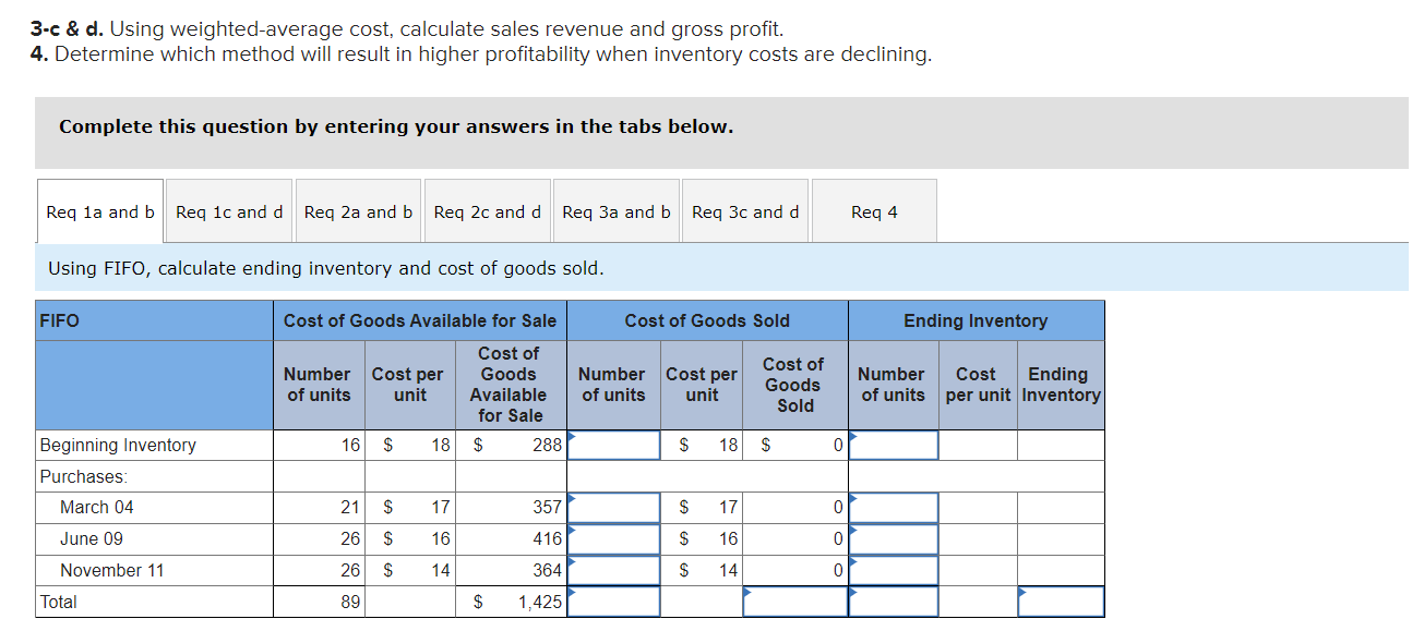Solved 3-c \& d. Using weighted-average cost, calculate | Chegg.com