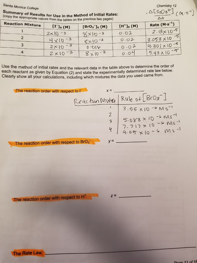 Solved Chemical Kinetics Methods Of Initial Rates