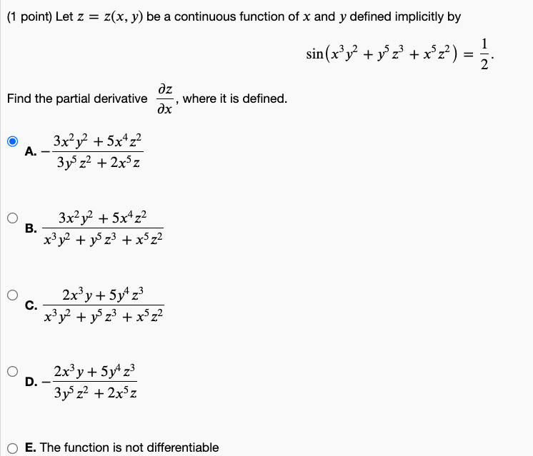 Solved (1 point) Let z=z(x,y) be a continuous function of x | Chegg.com