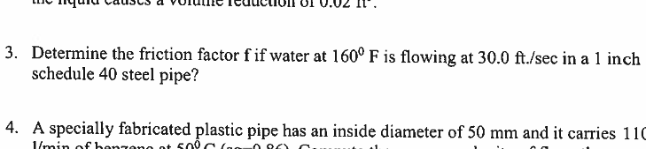 Solved 3. Determine the friction factor fif water at 160° F | Chegg.com