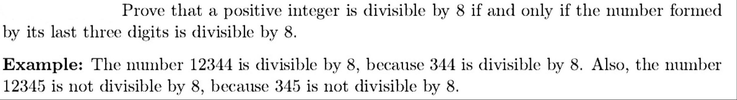 Solved Prove that a positive integer is divisible by 8 if | Chegg.com