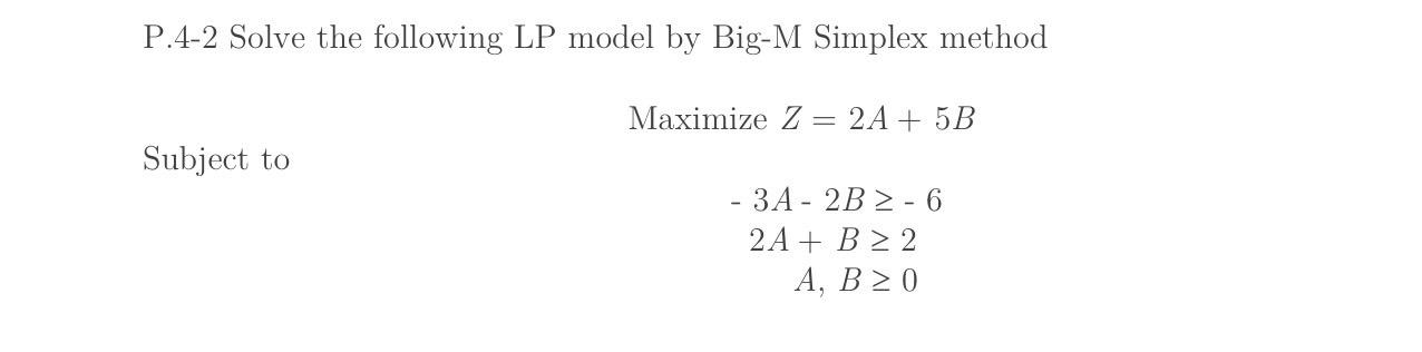 Solved P.4-2 Solve the following LP model by Big-M Simplex | Chegg.com