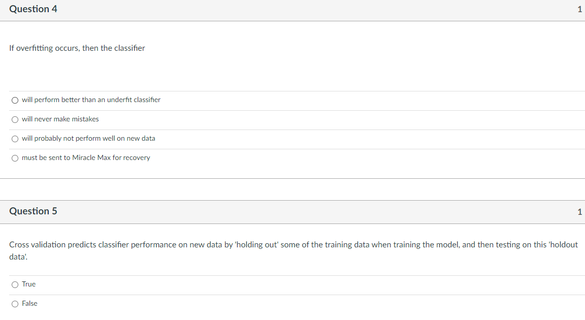 Solved Question 4 1 If overfitting occurs, then the | Chegg.com