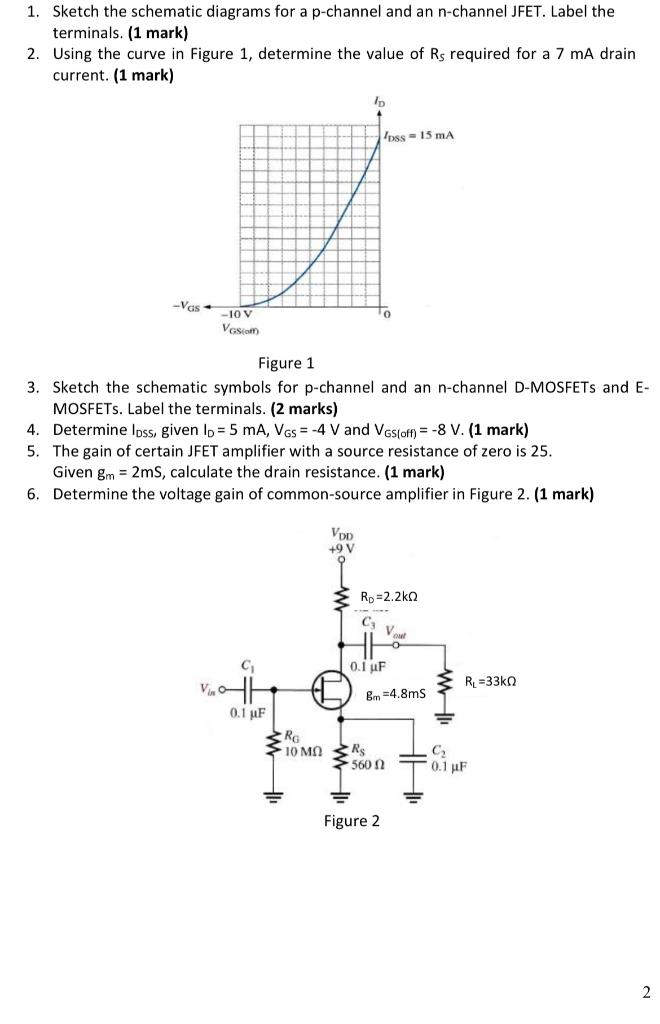 Solved 1. Sketch the schematic diagrams for a p-channel and | Chegg.com