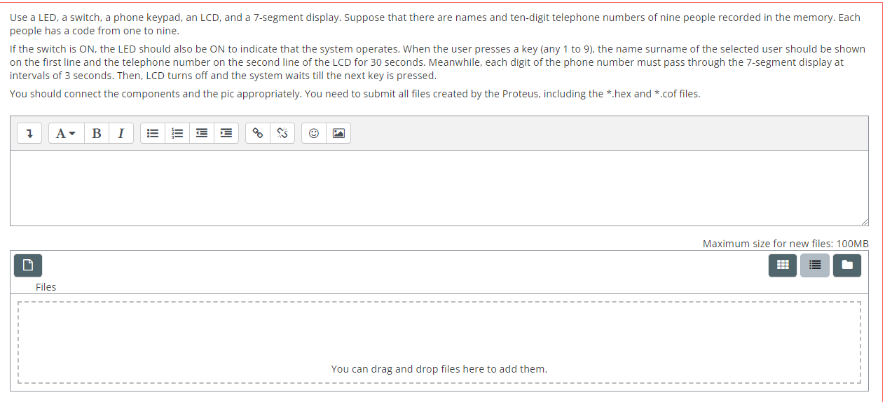 Solved Use a LED, a switch, a phone keypad, an LCD, and a | Chegg.com