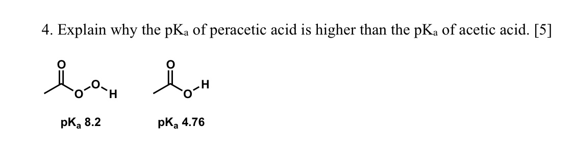 Solved Explain why the pKa ﻿of peracetic acid is higher than | Chegg.com