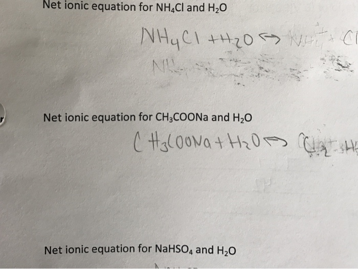 Solved Net ionic equation for NH_4Cl and H_2O Net ionic | Chegg.com