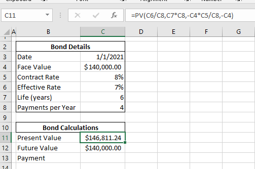 Solved How do you calculate present face value in Excel for | Chegg.com