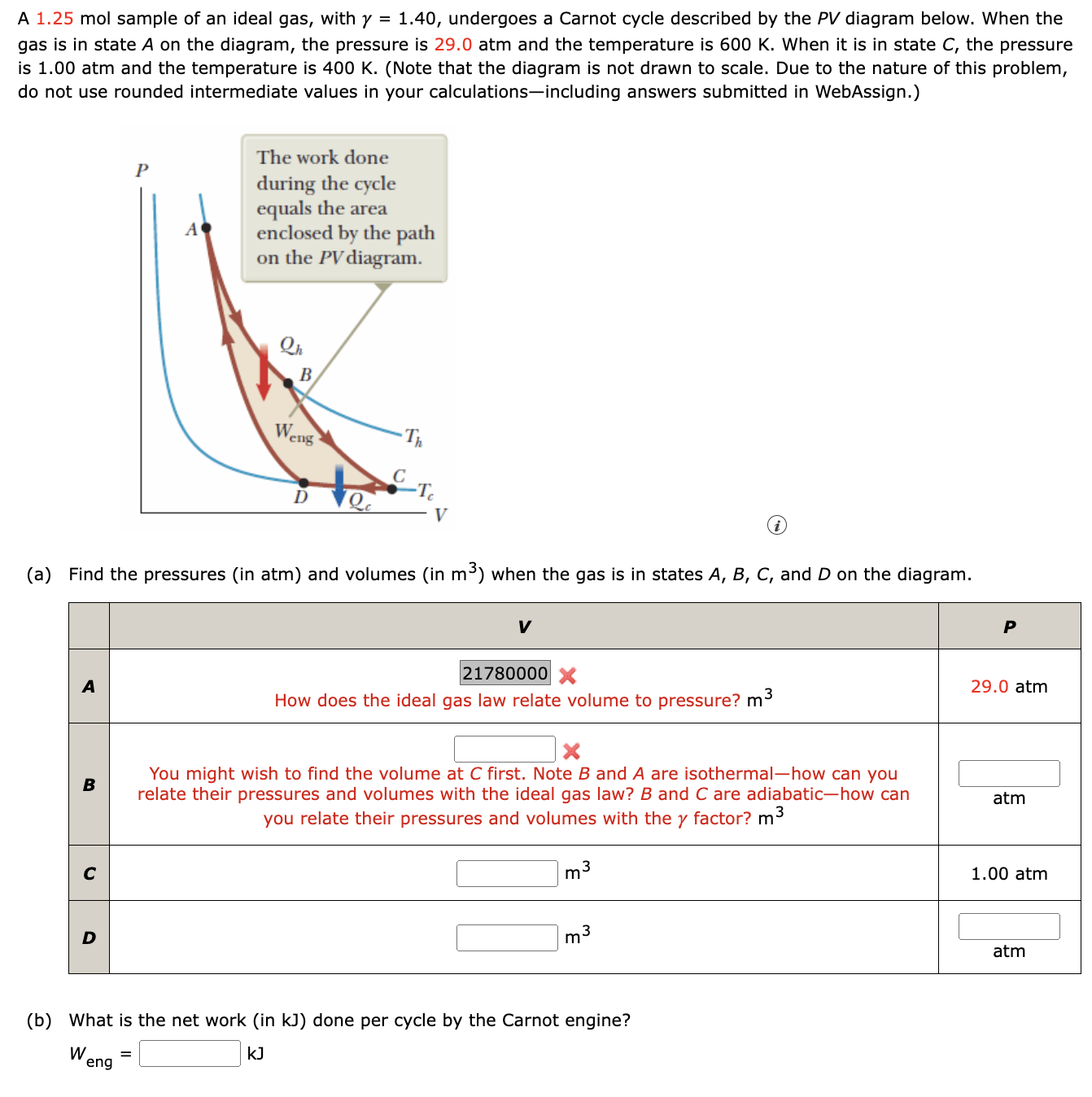 Solved A 1.25 mol sample of an ideal gas, with γ=1.40, | Chegg.com