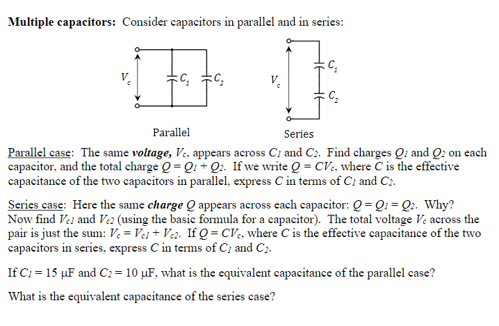 Solved Multiple capacitors: Consider capacitors in parallel | Chegg.com