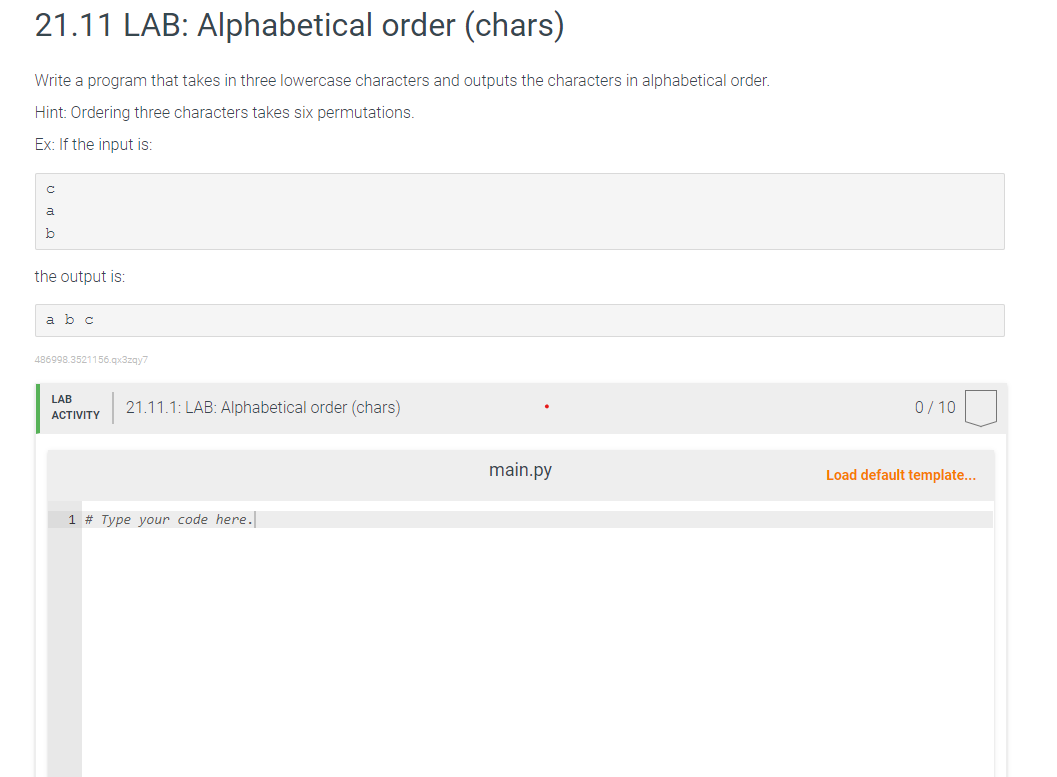 Solved Write a program that takes in three lowercase | Chegg.com