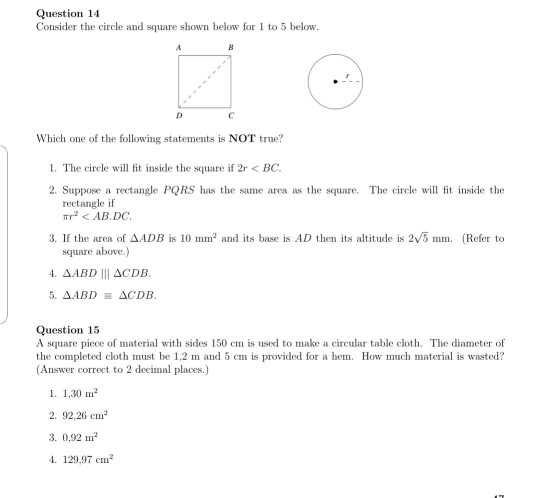 Solved Question 14 Consider the circle and square shown | Chegg.com