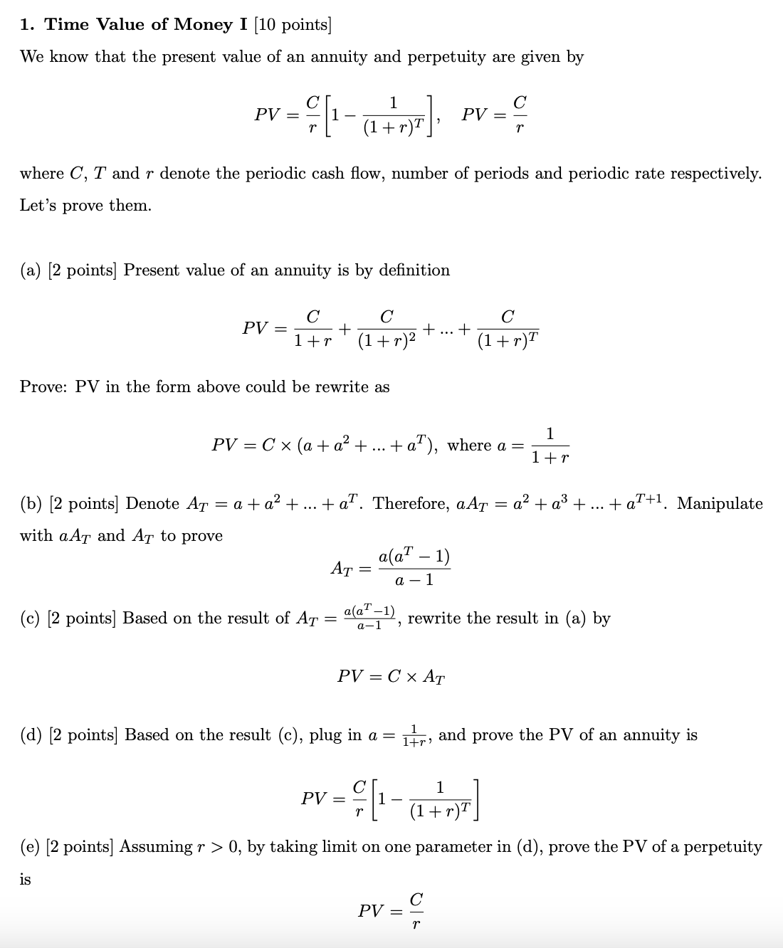 Solved Time Value of Money I [10 points]\\nWe know that the | Chegg.com