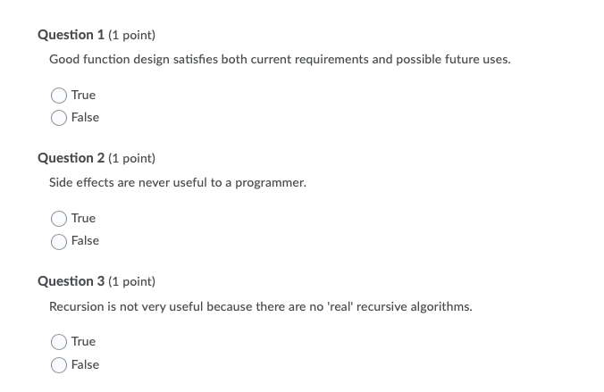 Solved Question 1 (1 point) Good function design satisfies | Chegg.com