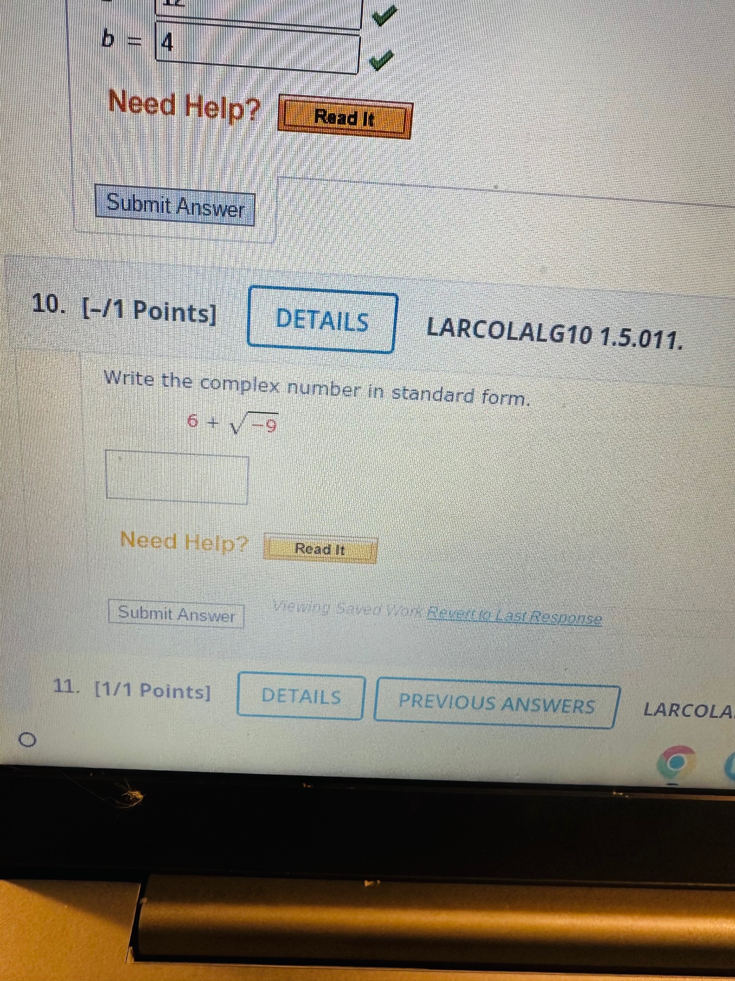 Solved b=4 Need Help? Raad It Submit Answer 10. [−/1 Points] | Chegg.com