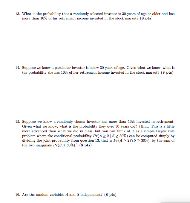 Solved 2 Retirement Analysis The following joint probability | Chegg.com