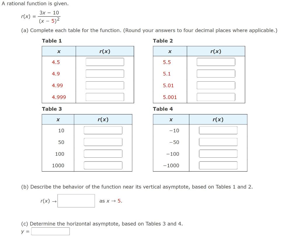 Solved A rational function is given. r(x)=(x−5)23x−10 (a) | Chegg.com